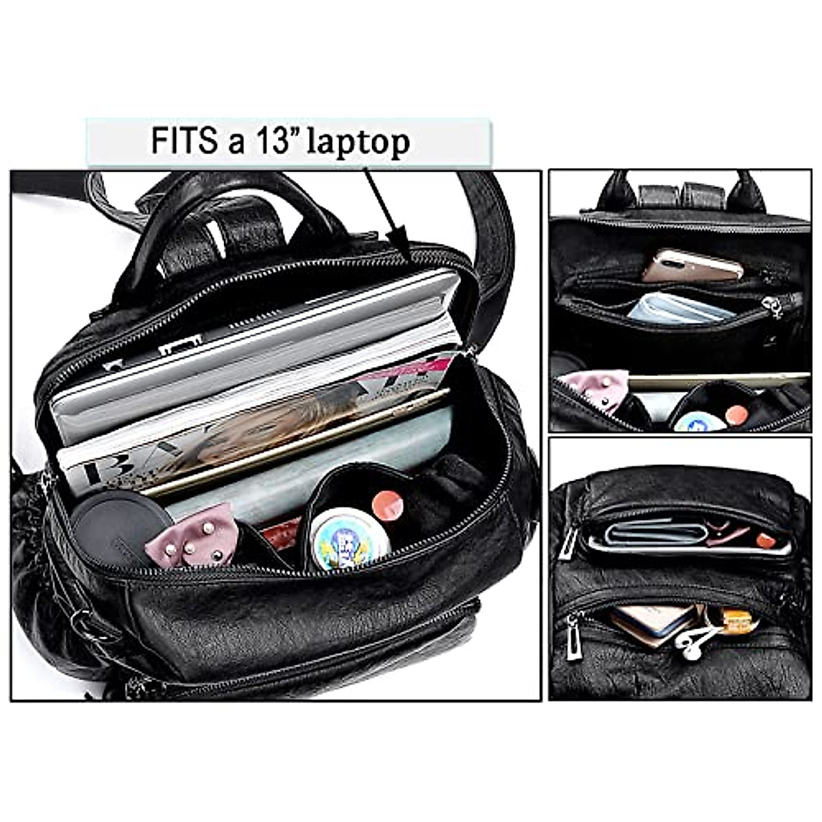 UTO Women Backpack Purse Leather Vegan Ladies Fashion Designer Rucksack Convertible Travel Shoulder Bag with Tassel Black