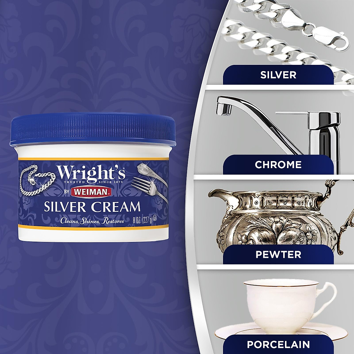 Wright's Silver Cleaner and Polish Cream - 8 Ounce with Polishing Cloth - Ammonia-Free - Gently Clean and Remove Tarnish without Scratching