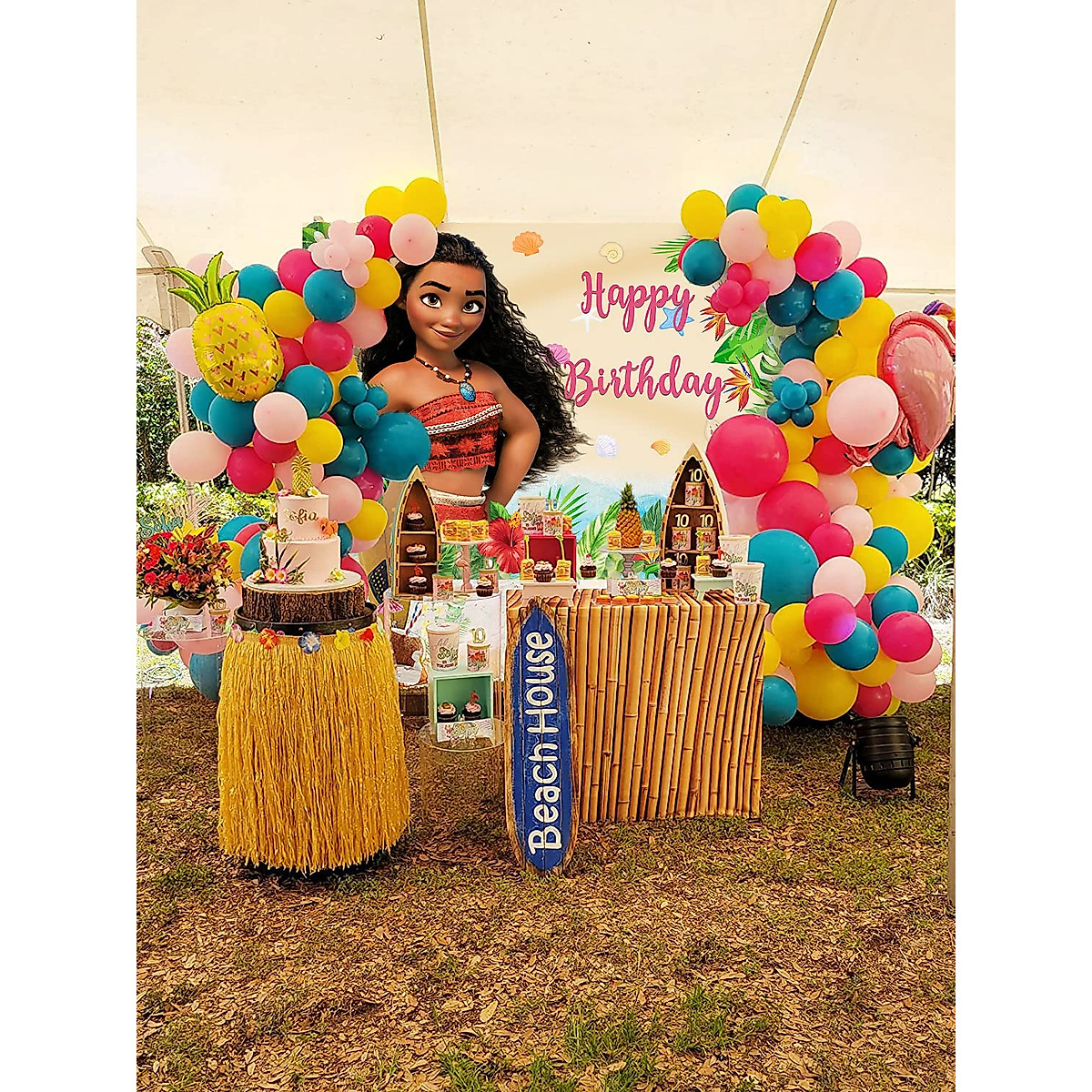 Cartoon Moana Backdrop Maui Summer Beach Princess Girl Birthday Photography Background Baby Shower Party Banner Cake Table Decoration Backdrop 5x3FT