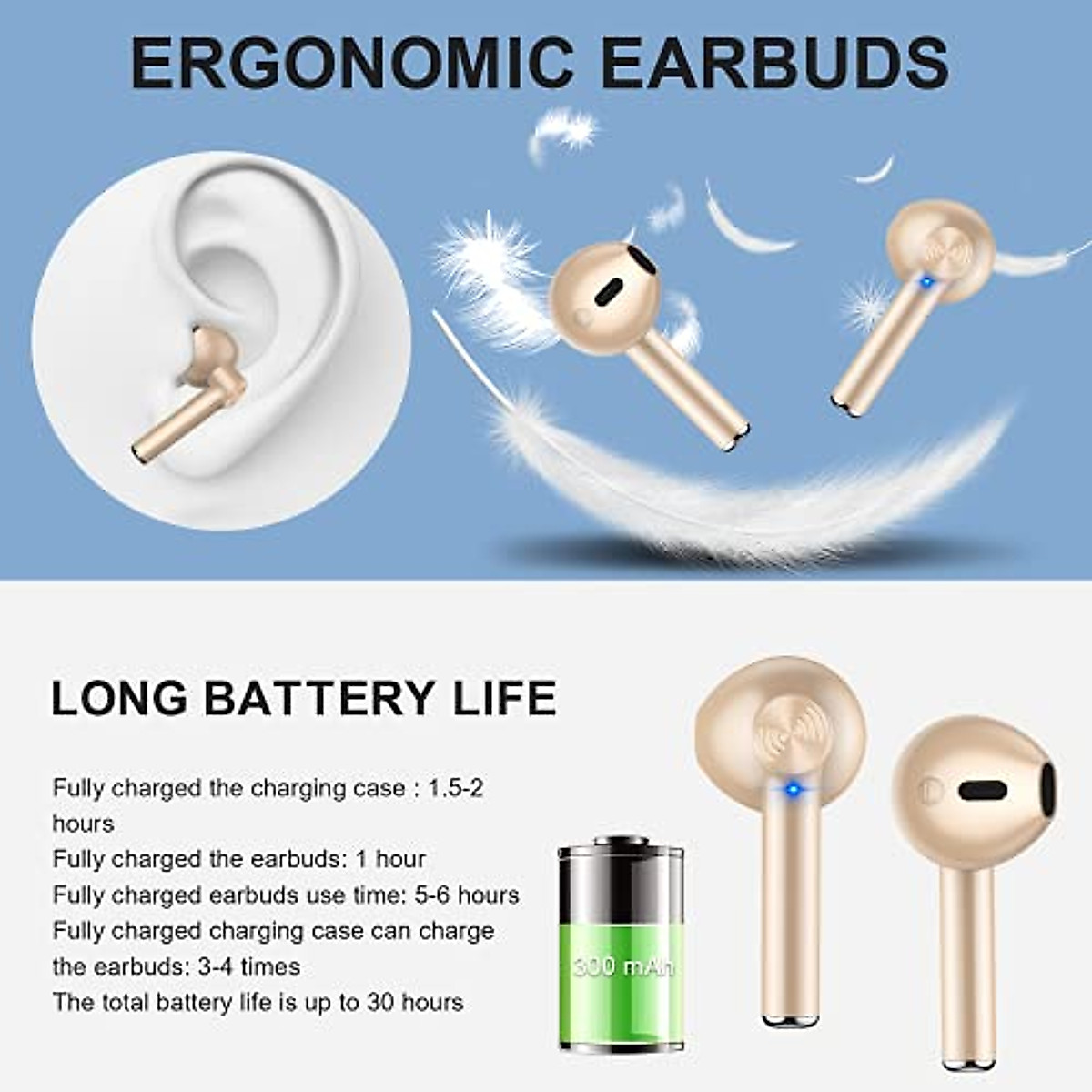 Wireless Earbuds, Bluetooth 5.2 ENC Noise Cancelling Deep Bass in-Ear Stereo Earphones, IPX6 Waterproof Headphones with Mic, USB-C Charging Case, Touch Control Ear Buds Headset for iPhone Android iOS