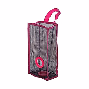 BESTonZON 2 Packs Plastic Bag Holder, Hanging Folding Mesh Garbage Bag Organizer Trash Bags Holder Recycling Containers Storage, Grocery Bag Holder Trash Bags Holder Organizer for Kitchen (Rosy)