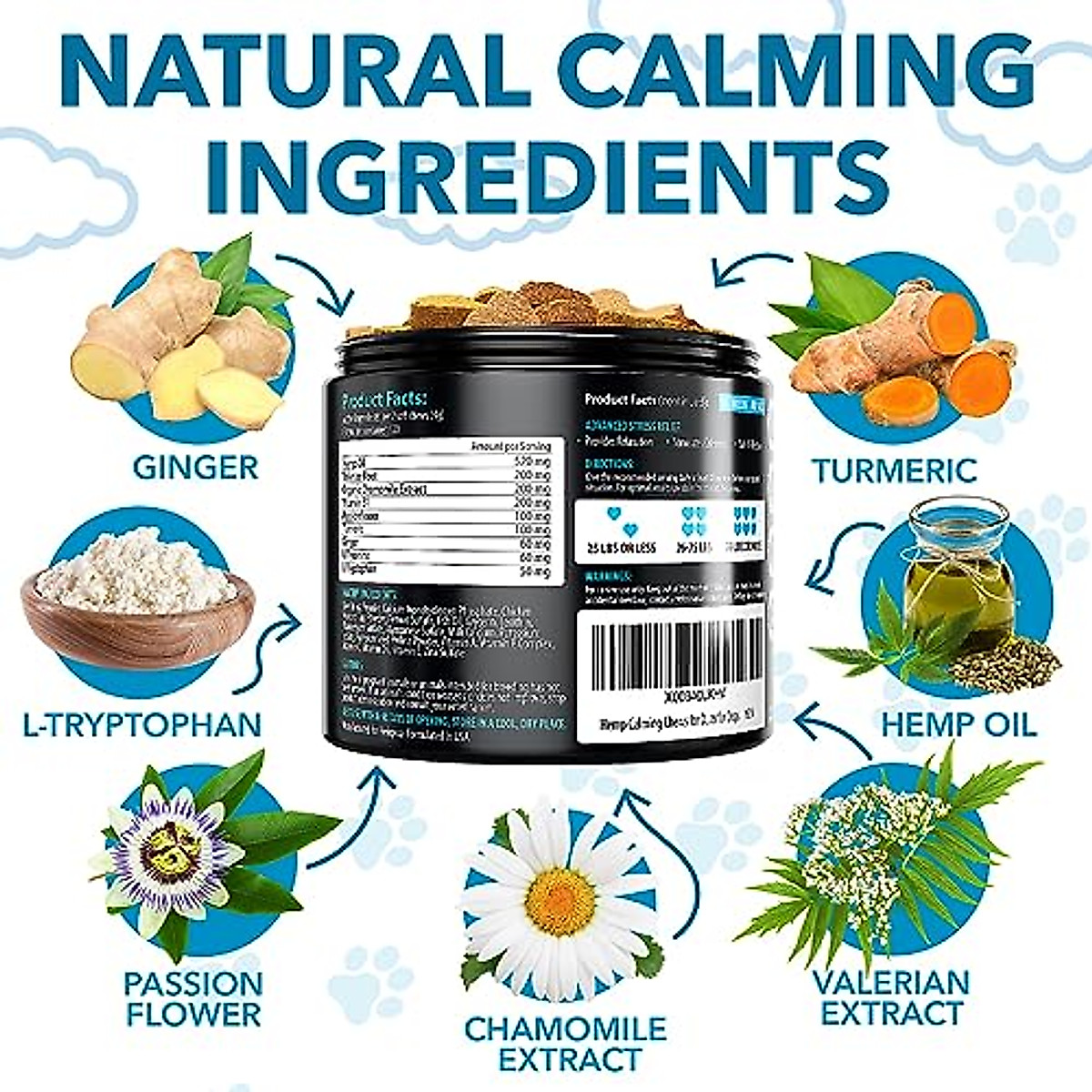 Hemp Calming Chews for Dogs with Anxiety and Stress - Dog Calming Treats - Dog Anxiety Relief - Storms, Barking, Separation - Valerian - Hemp Oil - Calming Treats for Dogs - Made in USA