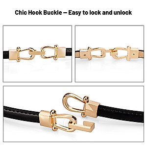 macoking Womens Thin Belt Adjustable Skinny Leather Belts for Dresses, Black&Brown