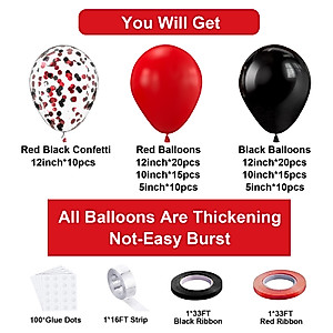 Bezente Red Black Balloons Garland Kit,100Pcs Black Red Balloons and Red Black Confetti Balloons Arch for Wedding Birthday Graduation BBQ Casino Party Prom Party Arch Decoration