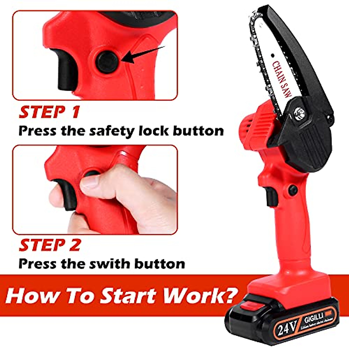 Gigilli Mini Chainsaw with 2 Batteries 2 Chain, 4-Inch Cordless Mini Chainsaw Battery Powered Portable, Christmas Gift Handheld Small Electric Chainsaw for Branch Pruning Tree Trimming Wood Cutting