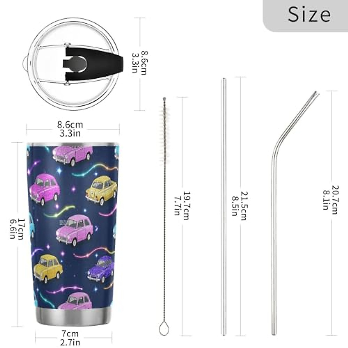 HXshaoye Fake Glitter cartoon car navy blue Stainless Steel cups with lids reusable with Lid and Straw Camping Mug for hot and cold drinks flip straw tumbler botella de agua para gym