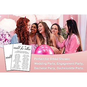 OZTEMETY Would She Rather Bridal Shower Games, Minimalist Engagement Party Game Cards, Bachelorette Party Games, Aesthetic Bridal Shower Decorations, 25 Cards(white008)