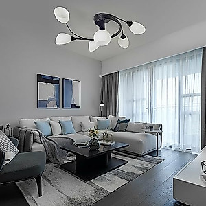 WEYUN Rustic Ceiling Lights Chandelier 6-Light Living Room Bedroom Office Pendant Lamp Fixture Modern Industrial Alabaster Glass Shades Ceiling Light Lamp for Dining Room