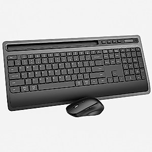 Wireless Keyboard and Mouse Combination, Silent Numeric Keypad and Adjustable DPI Mouse, Built-in Phone & Tablet Stand, Compatible with MacBook, Windows Computer, Black