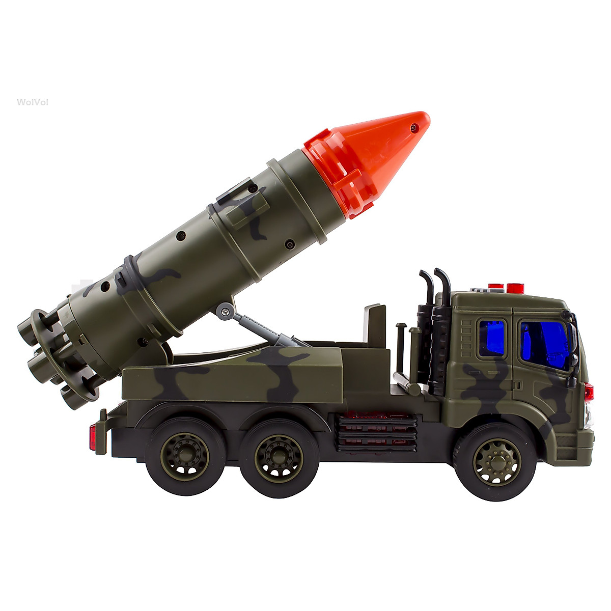 WolVolk Friction Powered Launcher Fighter Military Truck - Pull Back Missile Carrier Army Vehicle w/Lights & Sounds - Pretend War & Action Toy for Kids