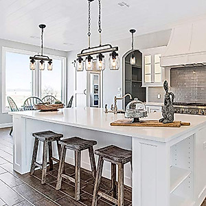 LOG BARN Rustic Mason Jar Chandelier, Farmhouse Lighting Metal Finish, Glass Hanging Pendant for Dining Room, Kitchen Island