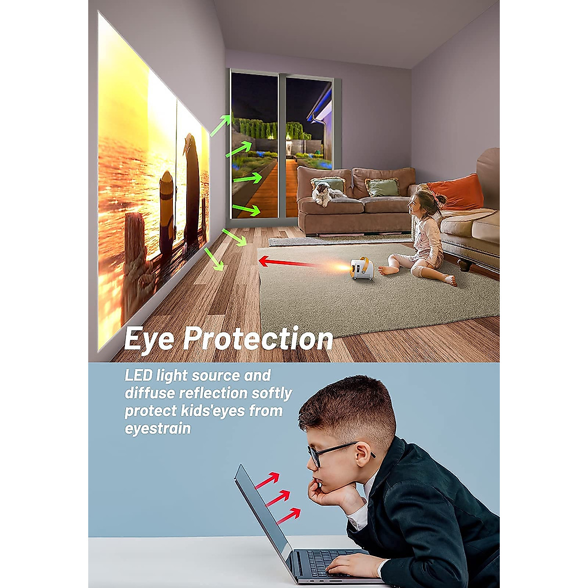 Mini Projector,GooDee Portable Projector for iPhone, 1080p Supported Movie Projector, 2500lux Small Home Video LED Pico Pocket Phone Projector for Bedroom Laptop HD USB AV Interfaces