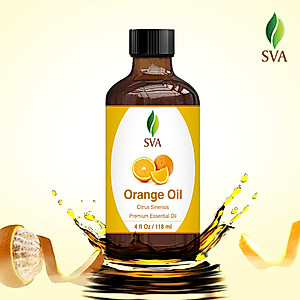 SVA Orange Essential Oil 4oz (118ml) Premium Essential Oil with Dropper for Diffuser, Aromatherapy, Hair Care, Scalp Massage & Skin Care