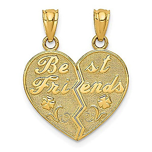 IceCarats 14K Yellow Gold Best Friends Heart Love Break Apart Pendants Necklace Charm Pendant