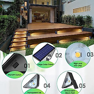 ASOMST Solar Step Lights 6 Packs, LED Deck Light Outdoor Waterproof IP67, Solar Powered Fence Lighting Warm White, Solar Stair Light Decorative for Garden Yard Patio Porch Front Door Pathway
