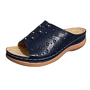 Breathable Summer Sandals Women Toe Wedges Out Peep Beach Fashion Hollow Shoes Women's Slipper Luxury Slippers for Women (Blue, 6-6.5)