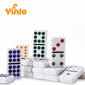 Yinlo Mexican Train Dominoes Set with Sound Effects, Mexican Train Dominoes Game for Travel, 91 Tiles Double12 Colored Dominoes Game Set with Aluminum Case