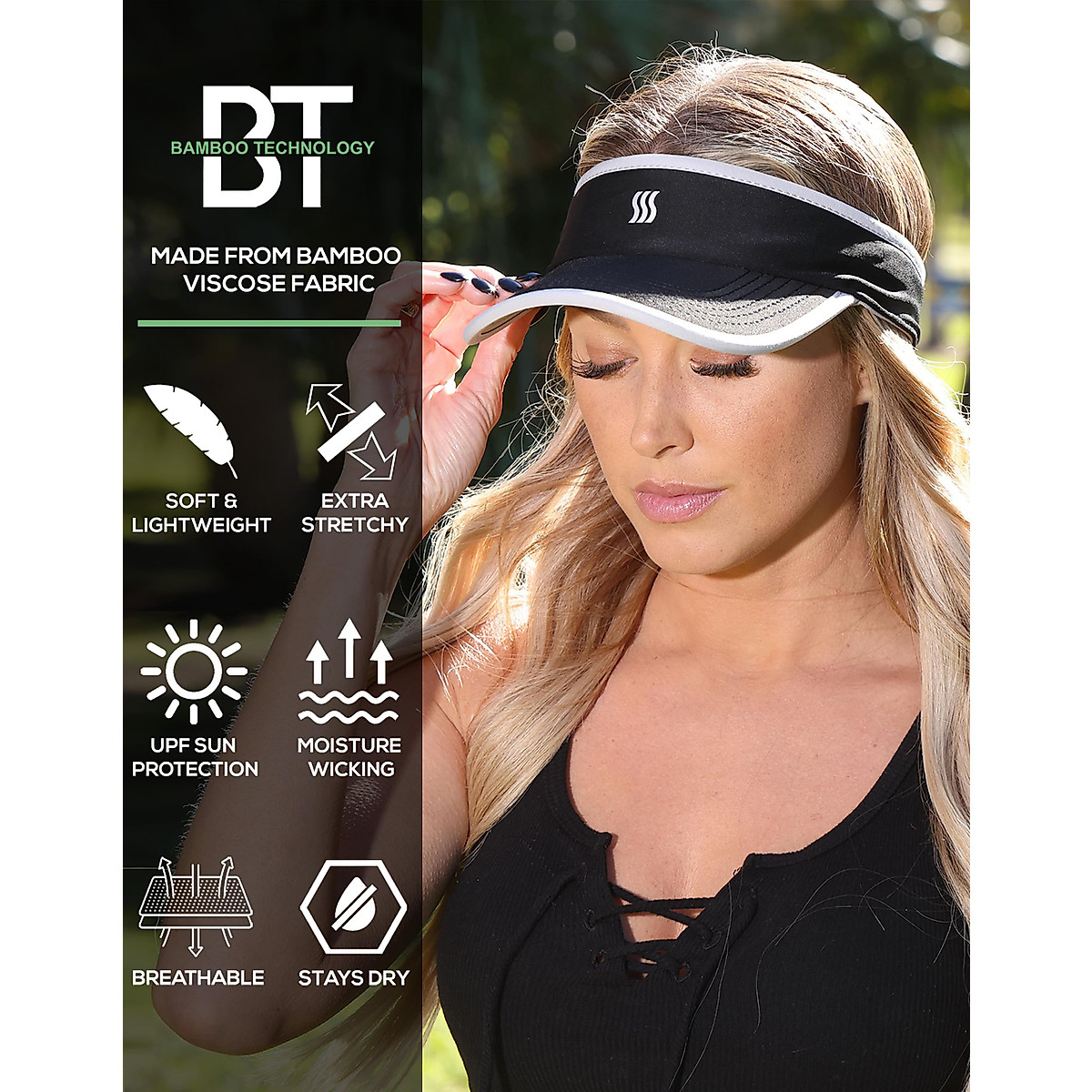 SAAKA Super Absorbent Visor for Women. Premium Packaging. Running, Tennis, Golf & All Sports. Lightweight & Adjustable. Black