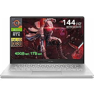 ASUS ROG Zephyrus G14 Gaming Laptop, 14" FHD 144HZ Display, AMD Ryzen 7 5800HS(Up to 4.4 GHz), NVIDIA GeForce RTX 3060 Graphics, 40GB RAM, 1TB SSD, WiFi 6, Windows 11 Home, Moonlight White