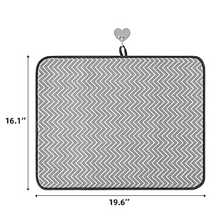 SUBEKYU Dish Drying Mat for Kitchen Counter, Microfiber Absorbent Dishes Drainer/Rack Pads under Sink, 19.6 by 16.1 inches, Set of 2, Grey, Ripple