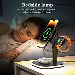 Wireless Charging Station, 5 in 1 Fast Mag Safe Magnetic Charger Stand for iPhone 14,13,12 Pro/Max/Mini/Plus, Apple Watch Ultra 8/7/6/SE/5/4/3/2 and Airpods 3/2/Pro (Black) (Black)