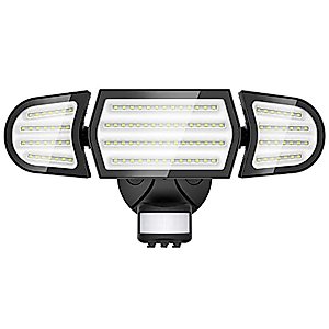Olafus 80W Flood Lights Outdoor Motion Sensor Light, LED Security Light IP65 Waterproof, 7300LM Motion Activated Light, 3 Head LED Flood Light, 6500K PIR Sensor Lighting for Garage Yard Porch Patio