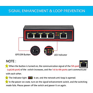 CERRXIAN Industrial 5 Port Ethernet Switch DIN-Rail, 10/100M Network Switch Support IEEE802.3 - Transmission Distance 820.2ft