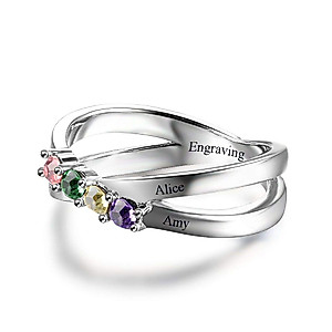GLAMCARAT Personalized 925 sterling stacking Silver Ring mothers ring with 4 Four Birthstone Custom name Ring with 4 Stones Family Engraved Ring Personalized Jewelry for Women (7)