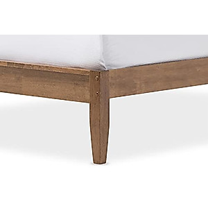 Baxton Studio Loafey Mid-Century Modern Solid Walnut Wood Window-Pane Style Full Size Platform Bed