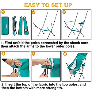 KingCamp Compact Camping Chair with Armrest Ultralight High Back Backpacking Chairs for Adults Lightweight Folding Chair Heavy Duty Support 265 Lbs Portable for Traveling, Lawn, Picnic, Festival, Cyan