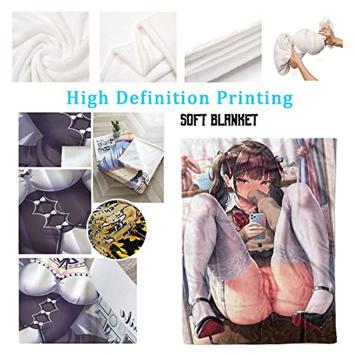 Fleece Throw Blanket, Sexy Anime Waifu Ecchi Girl Soft & Breathable Fleece Blanket, Throw Blanket for Bed, Sofa, Couch, Travel, Camping, 40x50 inches