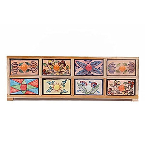 Tyagi-Export -8 Drawer Wide Ceramic Organizer Storage Cabinet Chest of Drawers Unique Pottery Wooden Drawer Box Drawers 10.5 x 3 x 7 Inch
