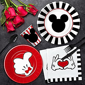 HIPVVILD Mickey Birthday Party Supplies For Boy, Mickey Theme Mouse Birthday Baby Shower Party Decorations Tableware, Plate, Napkin, Tablecloth, Fork, Mickey Theme Party Supplies Dinnerware | Serve 24