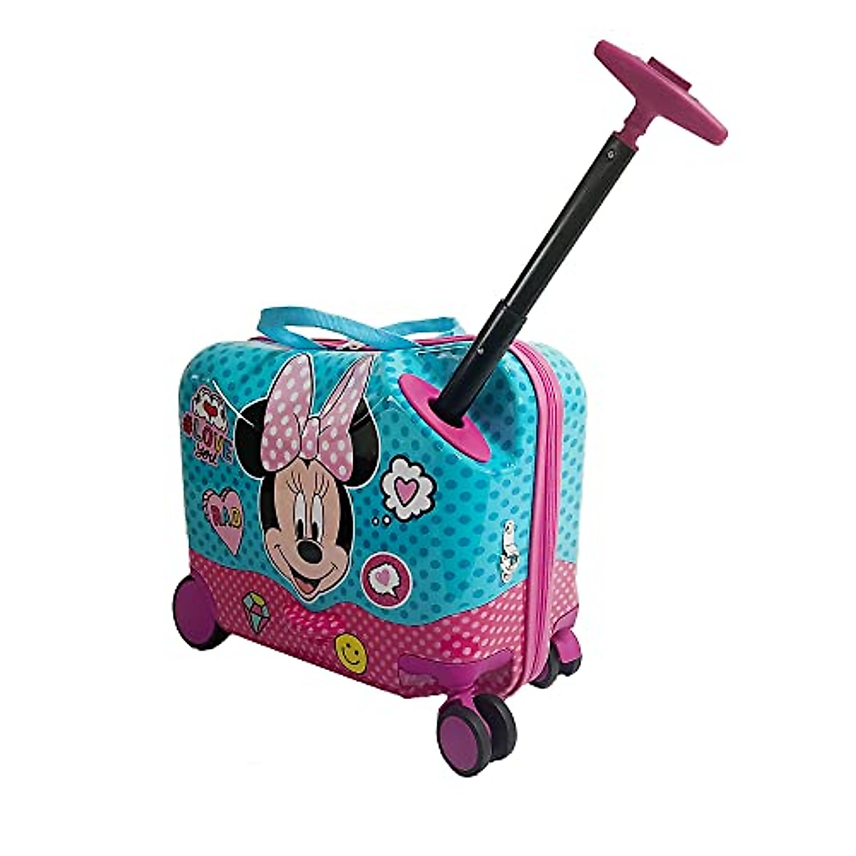 Disney Minnie Mouse Ride on Suitcase for Kids, 18'' Suitcase with Seat for Kids, Cute Lightweight Kids Travel Suitcase Trolley