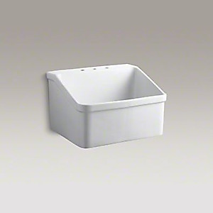 KOHLER 12794-0 Hollister(TM) 28" x 22" Bracket-Mounted 8" Widespread Faucet Holes Utility Sink, White