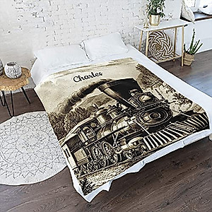 Steam Train Personalized Blankets Custom Super Soft Fleece Blanket with Name 50'' x 60'' Throws for Men Women Wedding Gifts