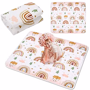 Boho Rainbow Baby Play Mat Portable 43 x 43 Inch Crawling Mat Washable Non Slip Foldable Tummy Time Mat Kids Floor Mat Playpen Mat for Babies Infants Toddlers Floor Playpen Tummy Time Activity