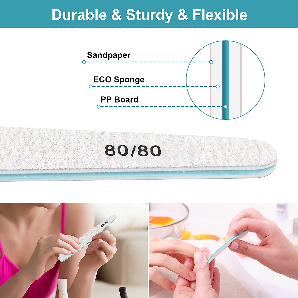 Diesisa 15pcs 80/80 Grit Nail Files for Natural Nails, Double Sided Emery Boards for Nails, Professional Nail Files for Acrylic Nails for Home & Salon (limas para manicura)