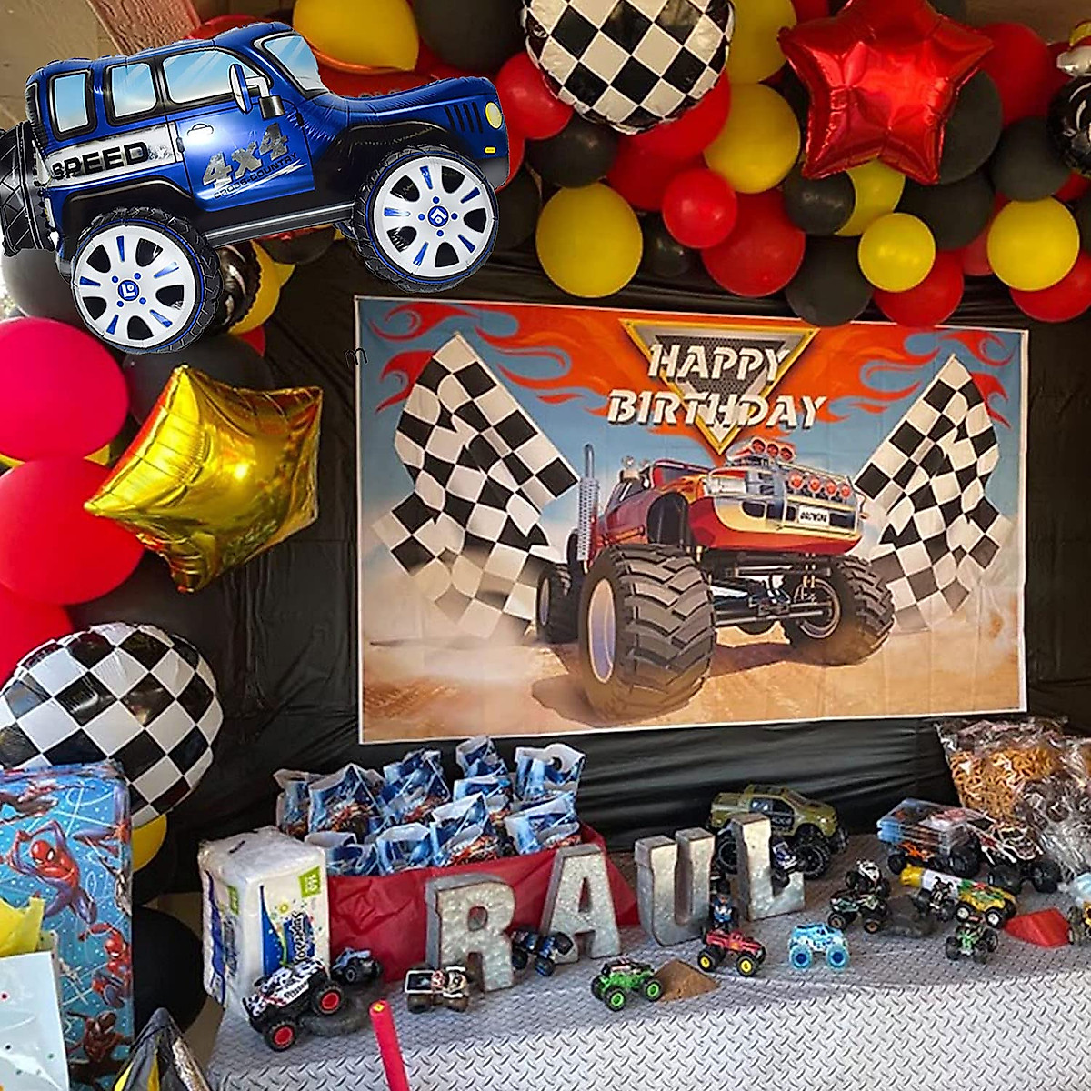 Firot 2 Vehicles 25.5 inch Large 4D Car Foil Balloon Off Road Racing Car Toy Balloon Children Gifts Boys Birthday Party Decorations Kids Toys Party Supplies Cute Baby Shower Decorations