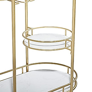Deco 79 Metal Rolling 1 Glass and 2 Marble Shelves Bar Cart with Lockable Wheels and Mirrored Top, 31" x 16" x 33", Gold