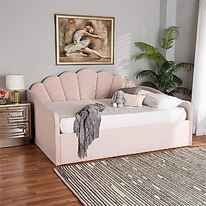 Baxton Studio Timila Modern and Contemporary Light Pink Velvet Fabric Upholstered Queen Size Daybed