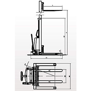 DoubleWin Semi-Electric Straddle Stacker Powered High Lift Pallet Stacker Forklift Truck with Adjustable Fork, 3300 lbs Capacity, 118" MAX Lifting Height, 42" Length X 8.3"-32.7" Adjustable Width Fork