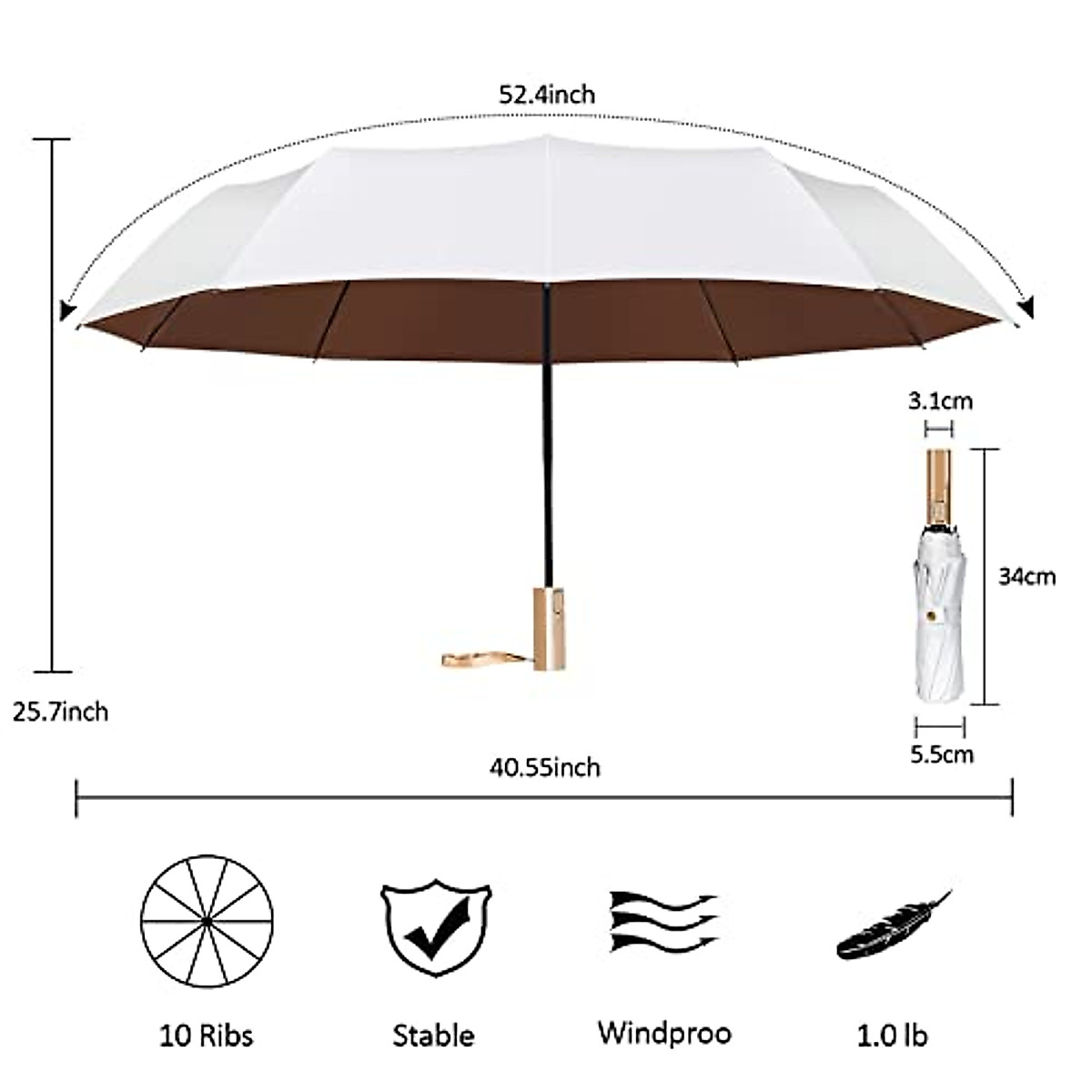 XGVO-IU Umbrella for Rain & Sun Travel Umbrella Windproof Quick-dry Strong High Quality Fashion trend Automatic Folding umbrella(Pure White)