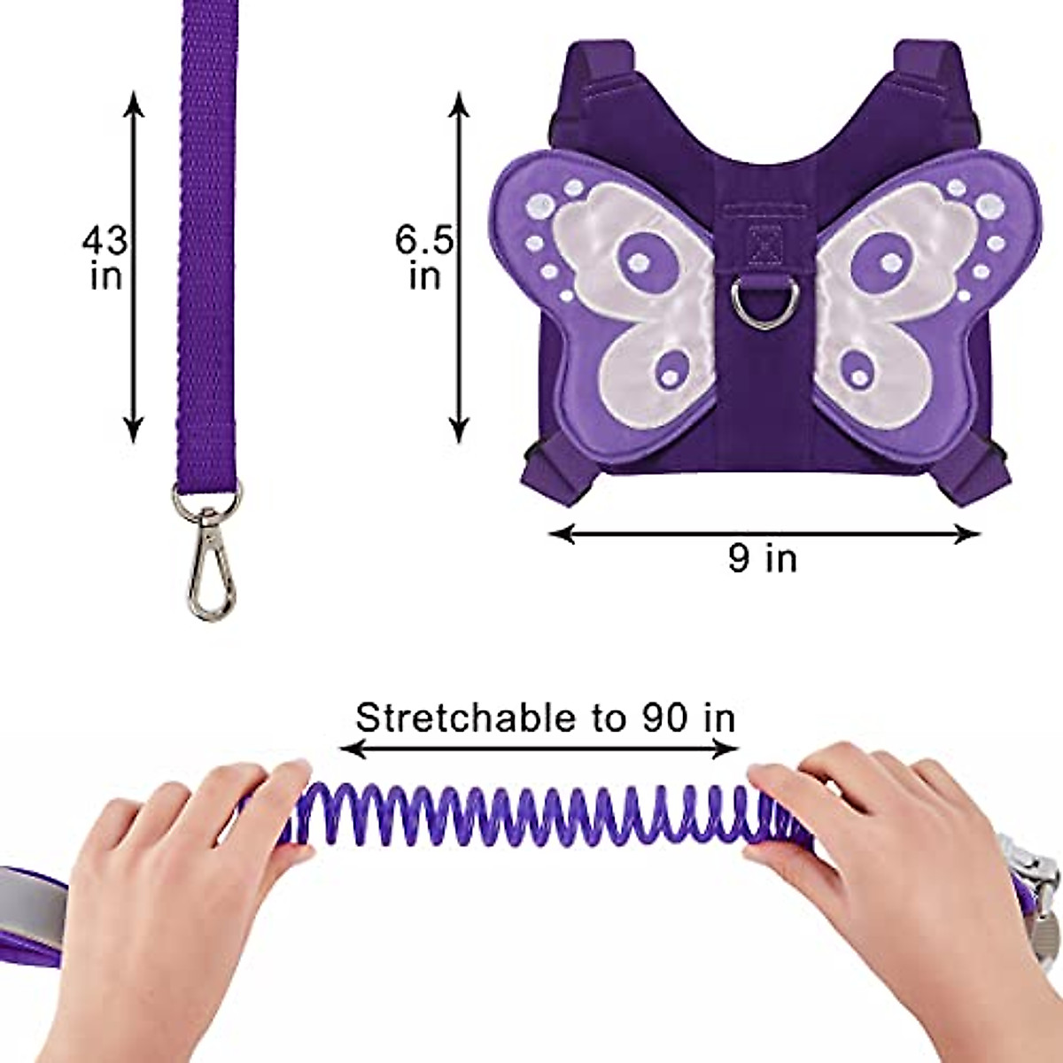 Toddler Kids Leash Butterfly Harness Wrist Child Toddlers Leashes Safety Walking Wrist for Kid Girls Boys (Purple)