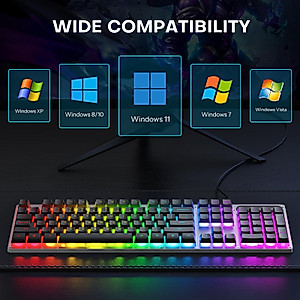 OMOTON Wired Gaming Keyboard, Full Size Keyboard, 26 Anti Ghosting Keys, LED Backlit, 12 Multimedia Keys, Silent Membrane Gaming Keyboard for PC, Desktop, Computer, Black