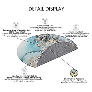 Lahome Marble Pattern Round Area Rug - 4' Diameter Faux Wool Non-Slip Area Rug Accent Distressed Throw Rugs Floor Carpet for Living Room Bedrooms Laundry Room Decor (Round - 4' Diameter, Blue)