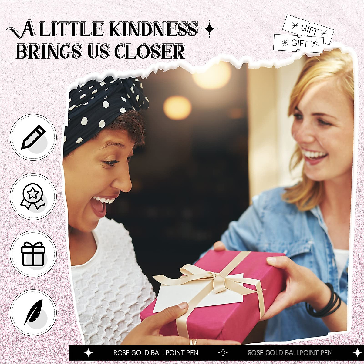 Supervitae 8 Pcs Rose Gold Ballpoint Pen Set Liquid Sand Glitter Metal Crystal Diamond Pen Girly Black Ink Pen Gifts for Wedding Office Desk Supplies