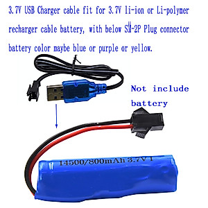 Blomiky 2 Pack USB Charger Cable with SM-2P Plug Connector for Mini RC Amphibious Stunt Car Boat Trucks - 3.7V Li-ion and Li-Po Battery / USB 2