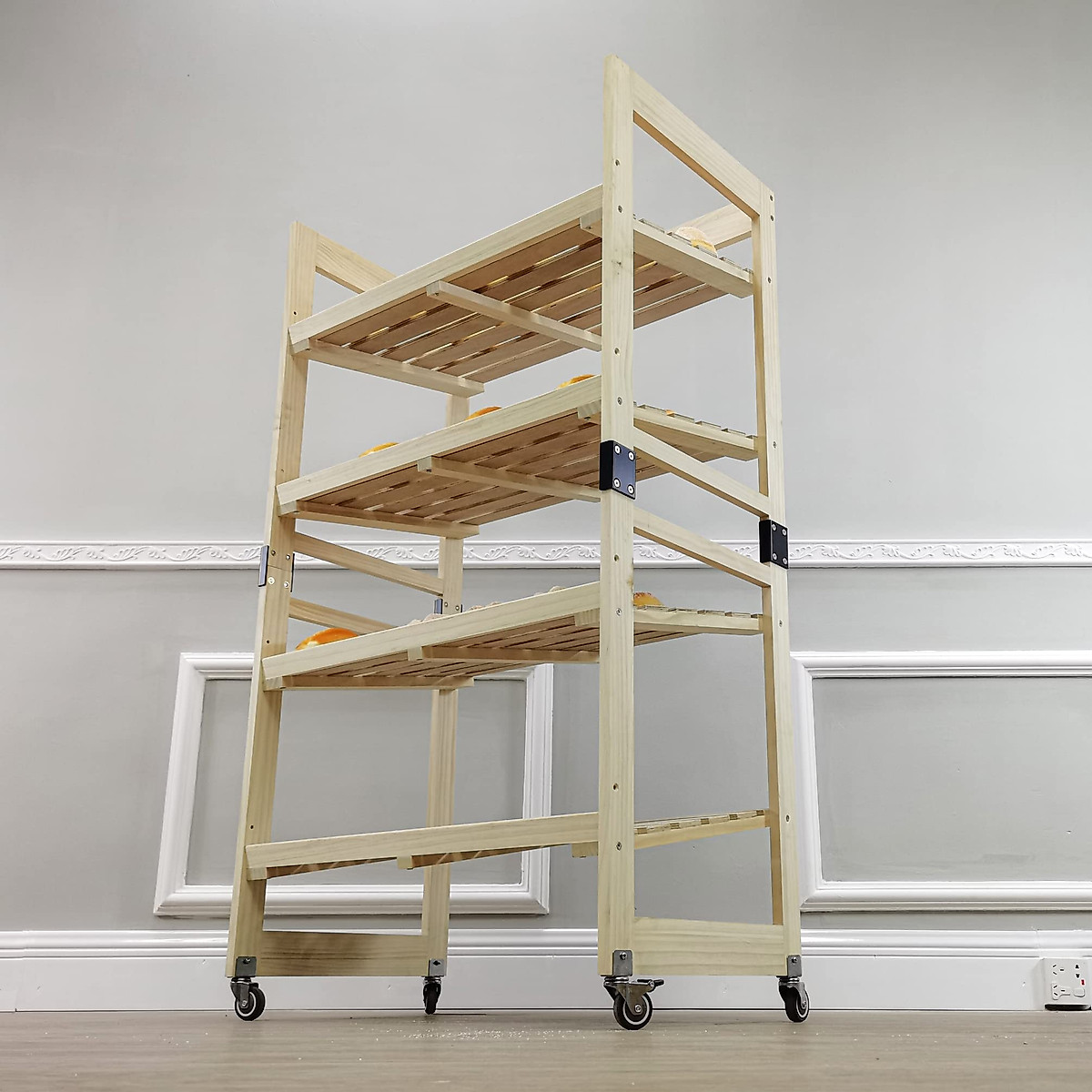 FixtureDisplays® 4-Tier Bakery Bread Rack with Angled Shelves Wooden Display Rack Bread Store Rack 30X18X55" 101143