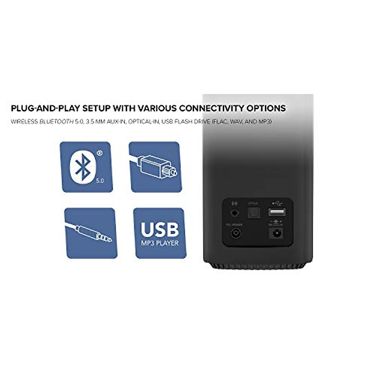 Creative T100 2.0 Compact Hi-Fi Speakers, up to 80W Peak Power with Bluetooth 5.0, Optical-in, AUX-in, Wide Soundstage and Audio Clarity with Bass Control for Computers and Laptops (Black)